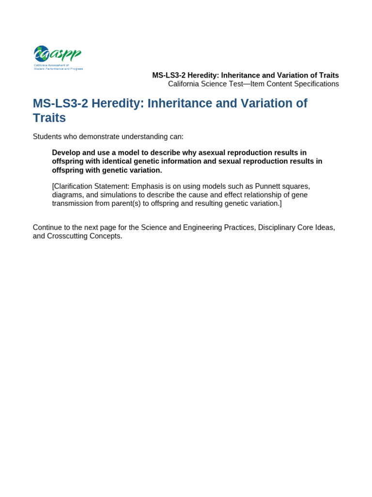 Itemspecs Ms ls3 2 | PDF | Reproduction | Heredity