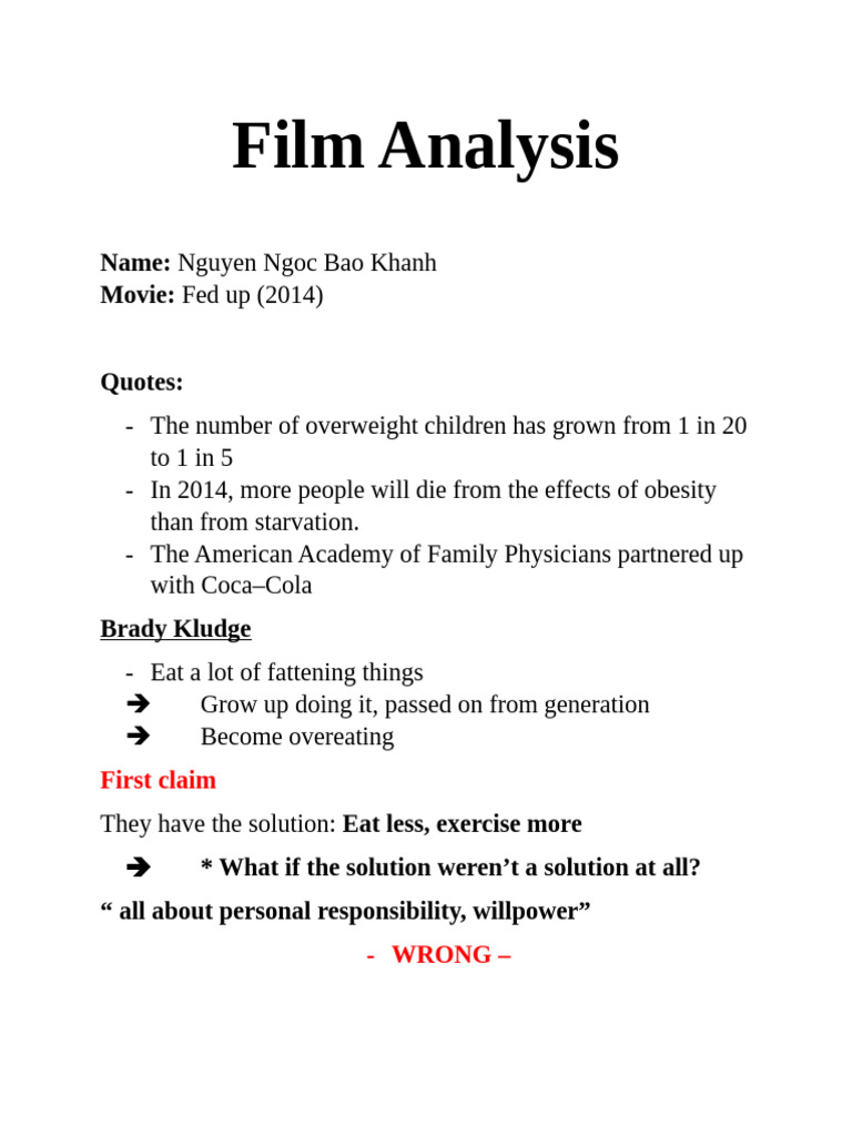 Film Analysis | PDF | Fat | Sugar