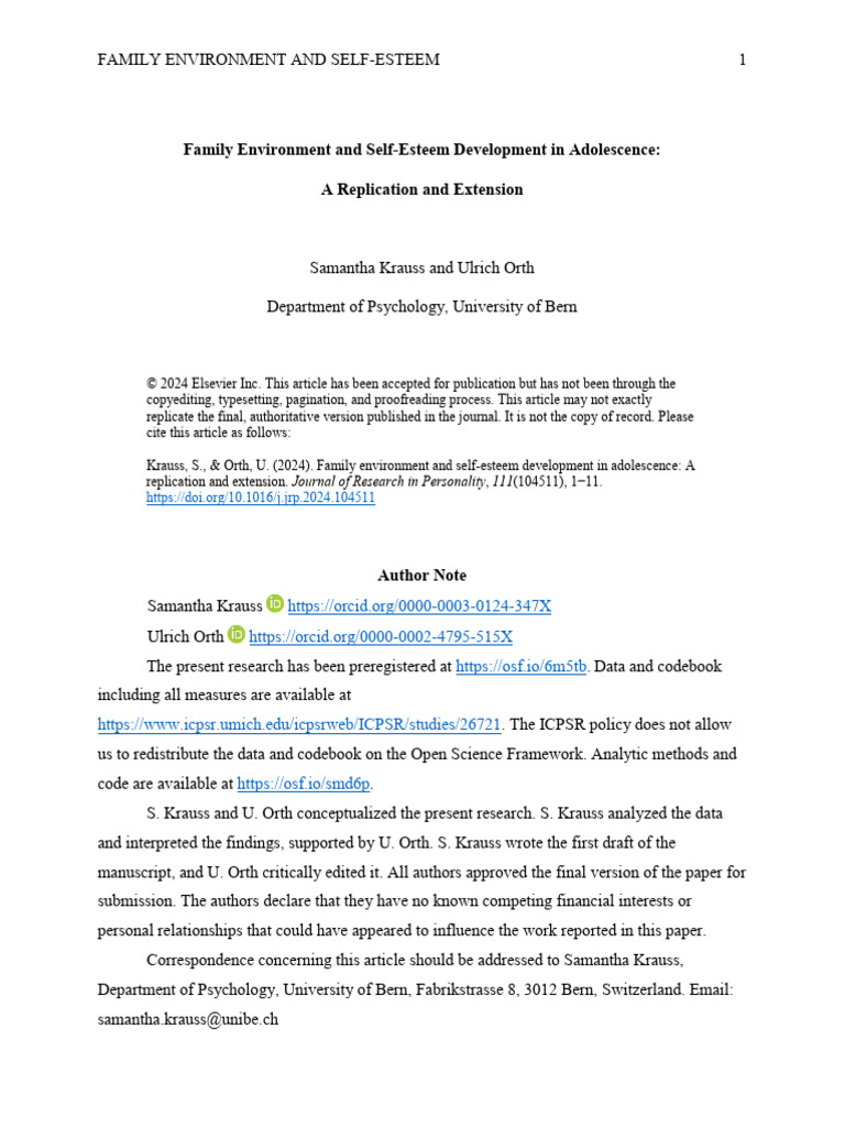 Adolescent Self-Esteem & Family Dynamics | PDF | Self Esteem | Parenting