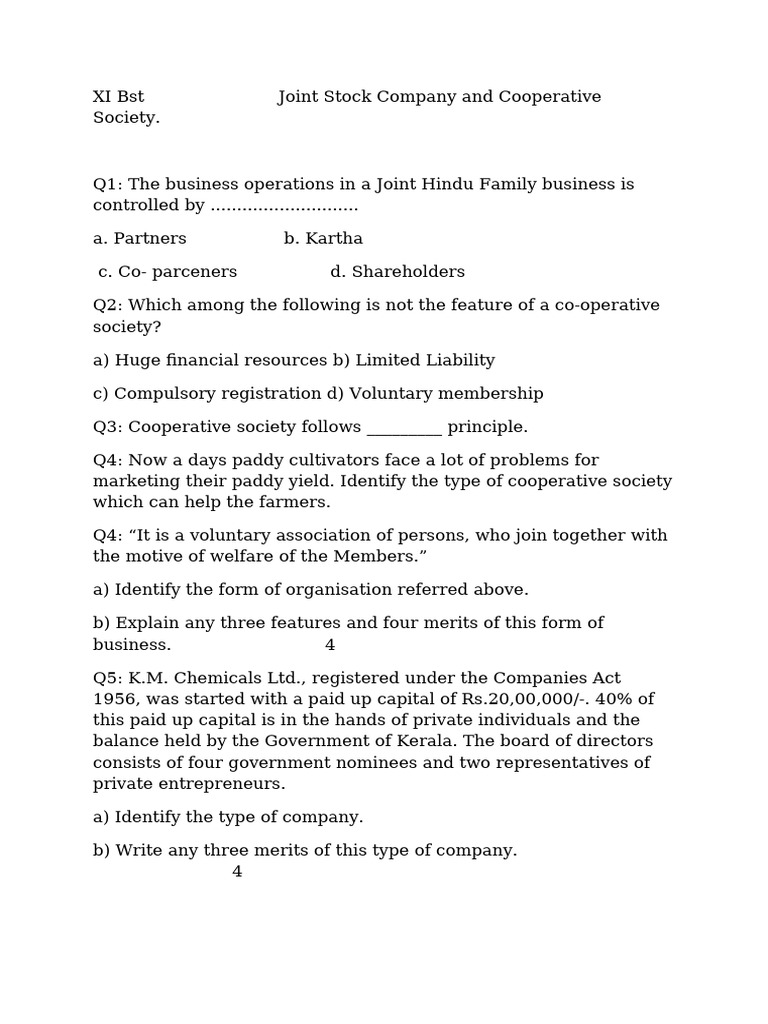 CH 2 Till Cooperative and Company Test | PDF | Cooperative | Business
