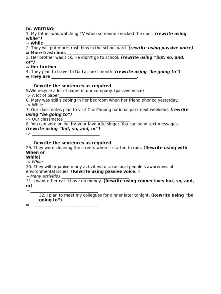 Sentence Rewriting Exercises for Students | PDF