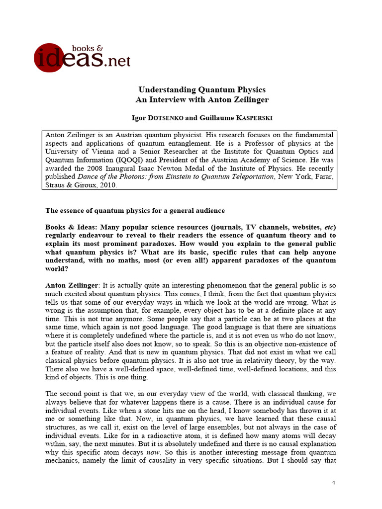 Interview Zeilinger | PDF | Quantum Mechanics | Physics
