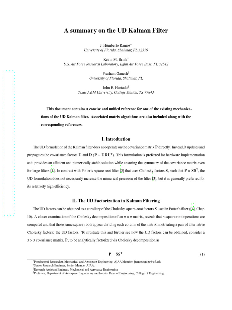 A Summary On The UD Kalman Filter | PDF | Kalman Filter | Algebra