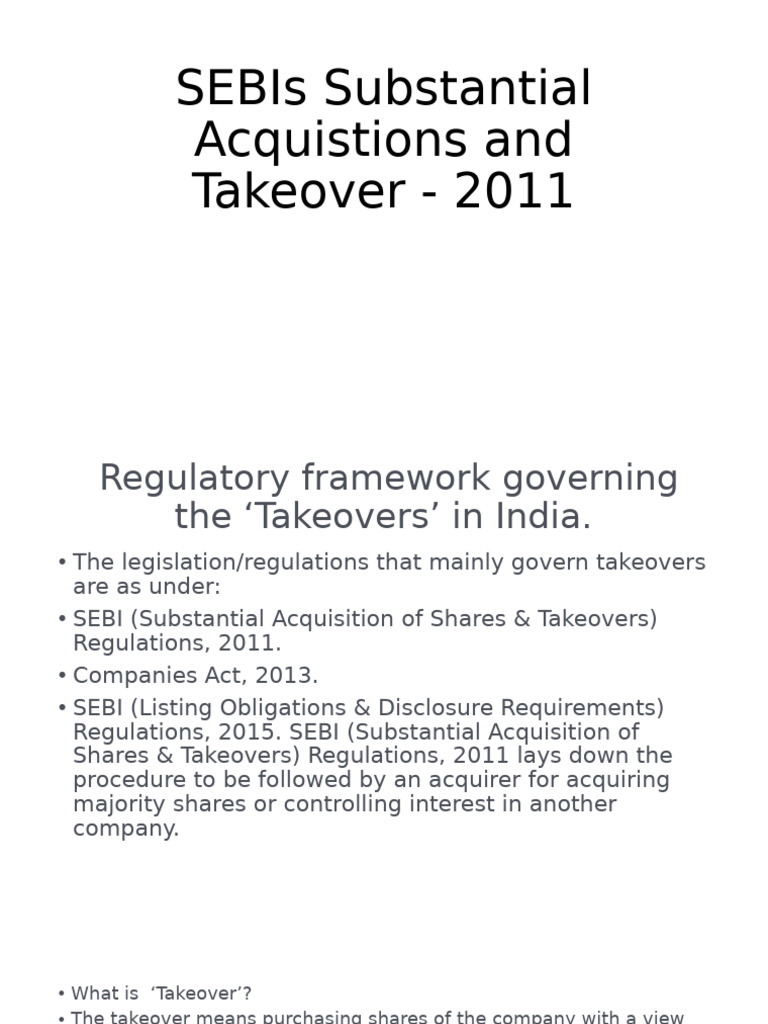 SEBI Substantial Takeover (Autosaved) | PDF | Takeover | Economies