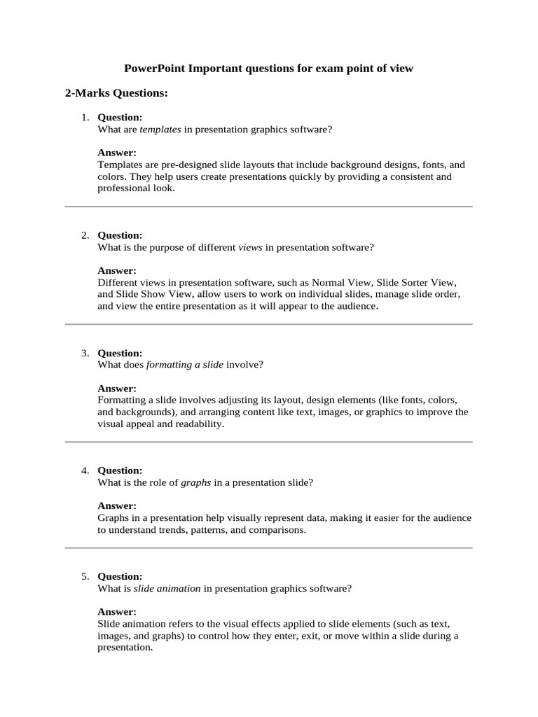 PowerPoint Exam Questions and Answers | PDF | Microsoft Power Point ...