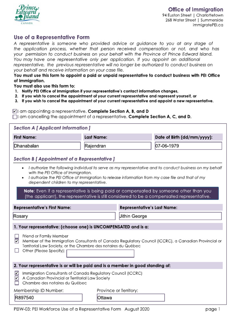 Official Use of A Representative | PDF