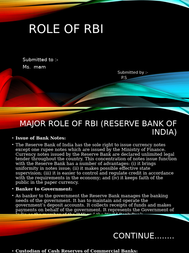 PPT of Role of Rbi Policies Functions and Prohibitory 1 | PDF | Reserve ...