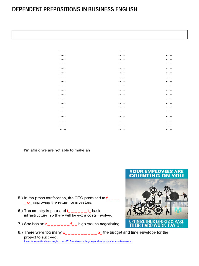 Dependent Prepositions B2 Business English | PDF | English Language | Adjective