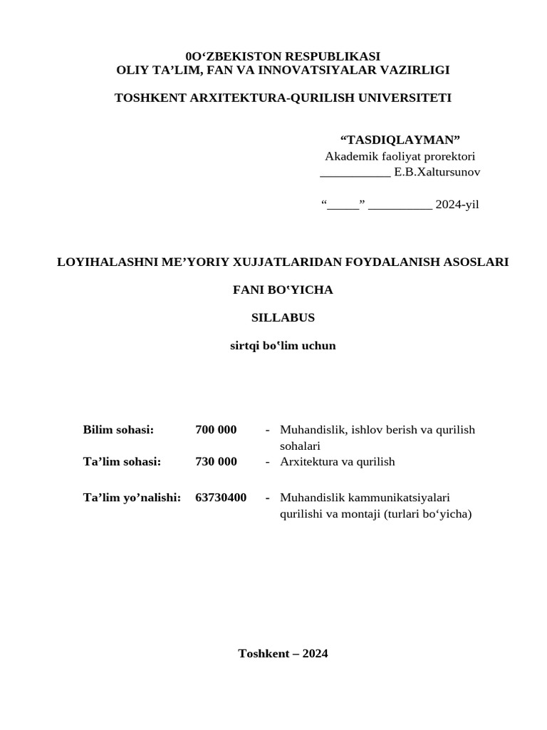 Sillabus - 2024 LOYIHA. IK 3 kurs сиртқи | PDF