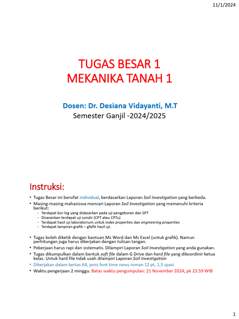 Soal TB1 Mekanika Tanah 1 - Ganjil 2024-2025 | PDF | Sains & Matematika | Teknologi & Rekayasa