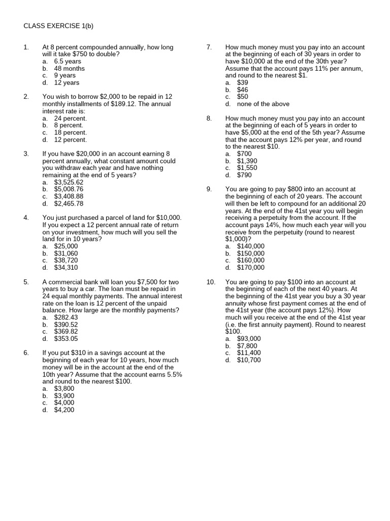 CLASS EXERCISE 1(B) | PDF | Interest | Economies