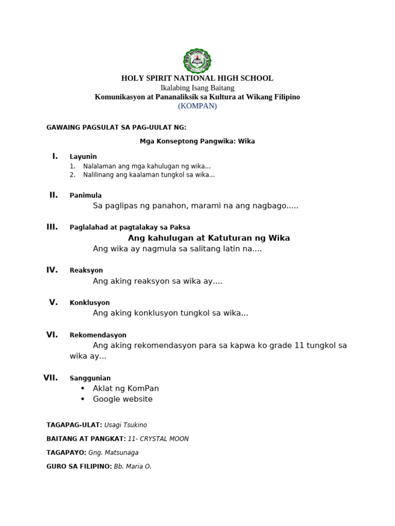 Format NG Pag Uulat Sa Kompan | PDF