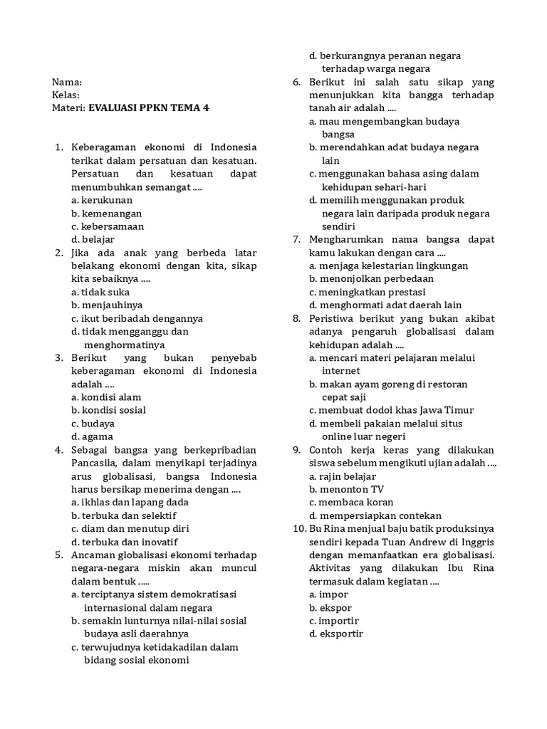 Evaluasi PPKN Tema 4 | PDF