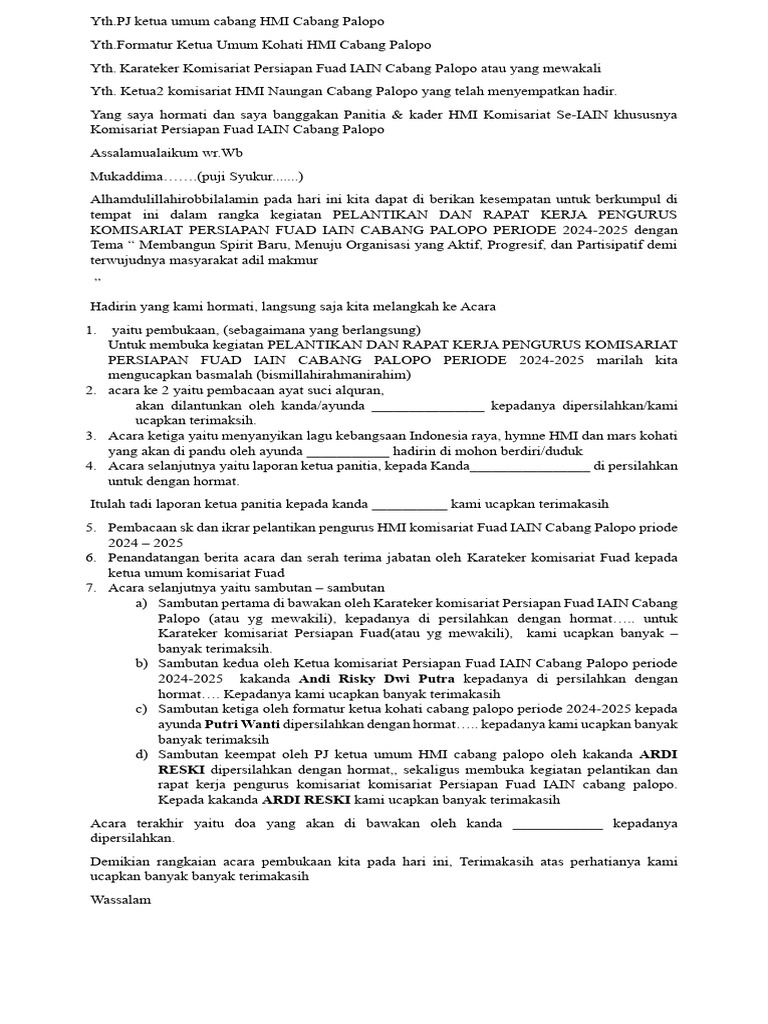 MC Pelantikan 2024 | PDF