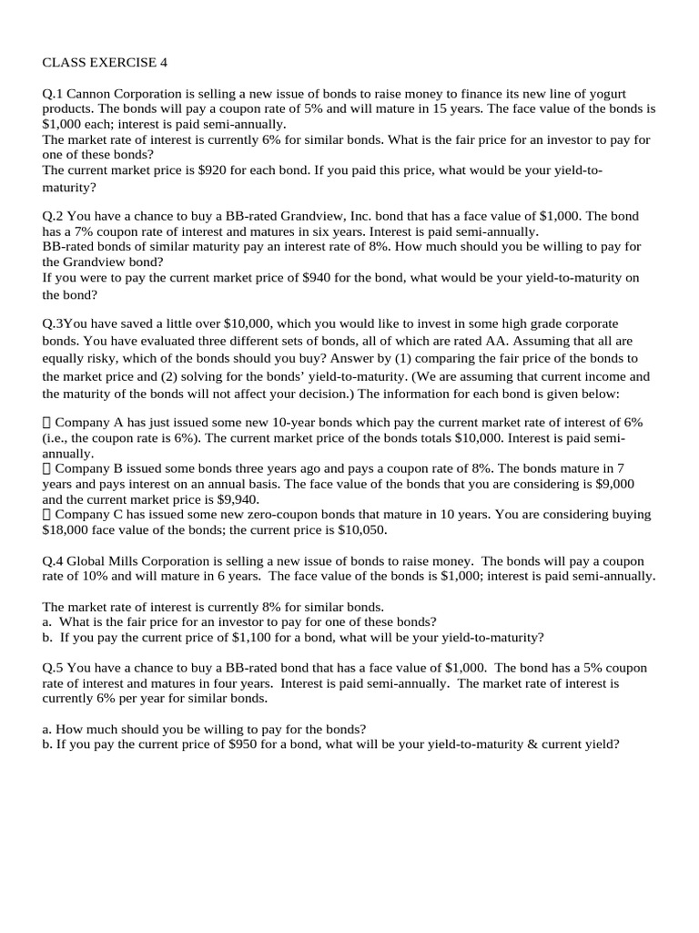 CLASS EXERCISE 4 | PDF | Bonds (Finance) | Economies