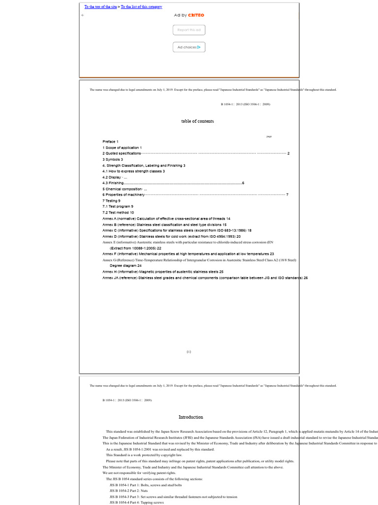 JIS B 1054-1 - 2013 Mechanical Properties of Corrosion-Resistant Stainless Steel Fasteners ...