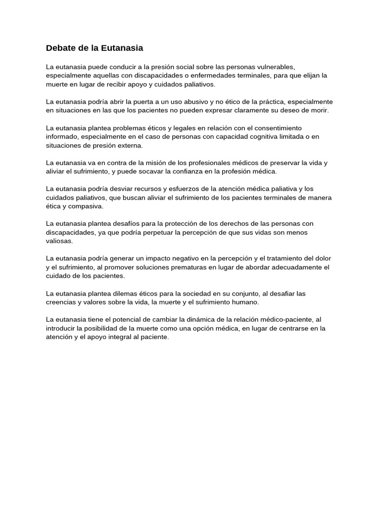 Debate de La Eutanasia | PDF
