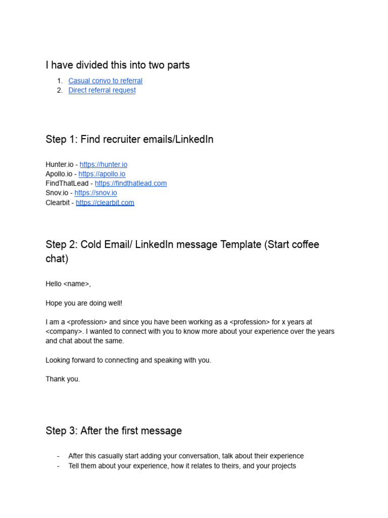LinkedIn Referral Message Templates | PDF