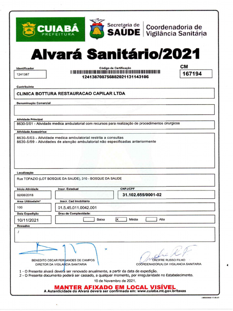 Alvará Sanitário20220804 - 10431483 | PDF