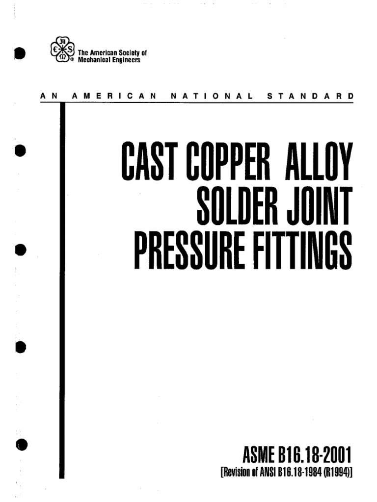 Asme B16.18-2001 Cast CopperAlloy Solder Joint Pressure Fittings | PDF