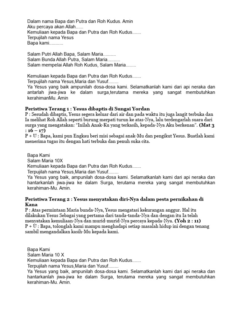 DOA ROSARIO 15 OKT 24 - Peristiwa Terang & Novena 3 X Salam Maria | PDF