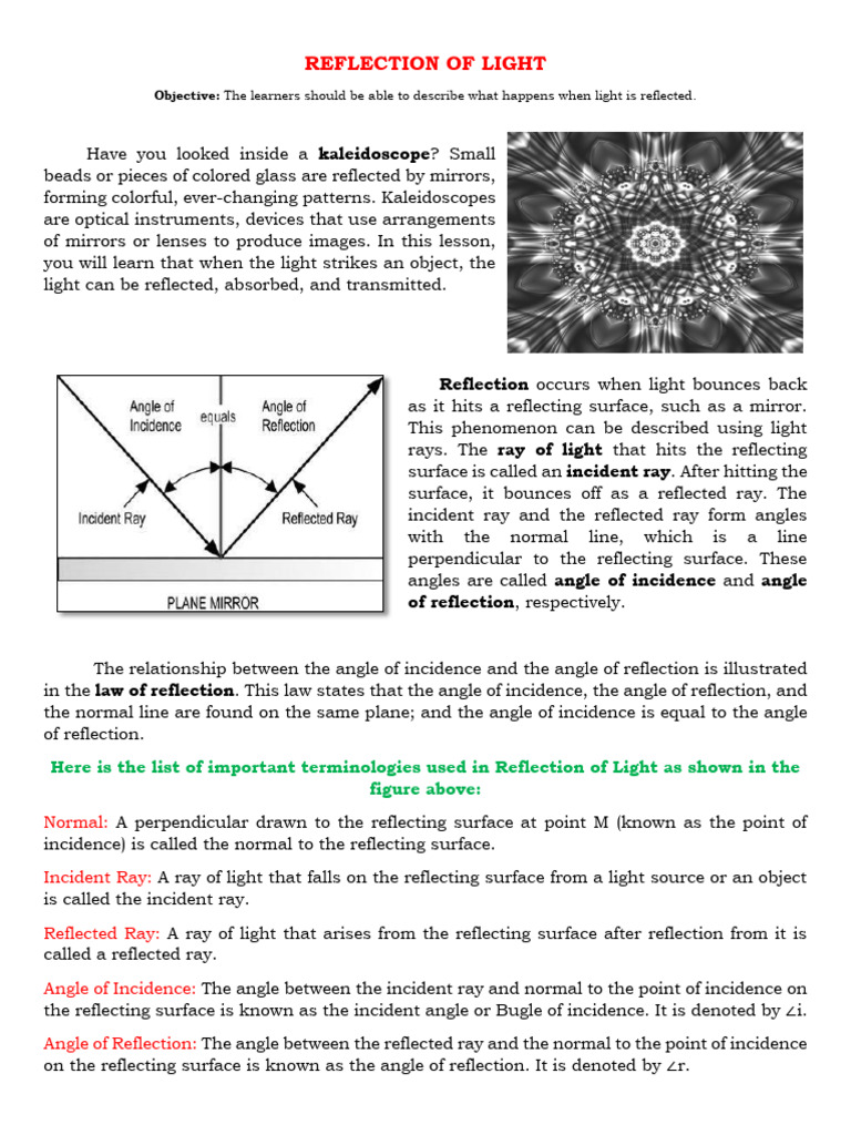 Reflection of Light | PDF | Reflection (Physics) | Electromagnetism