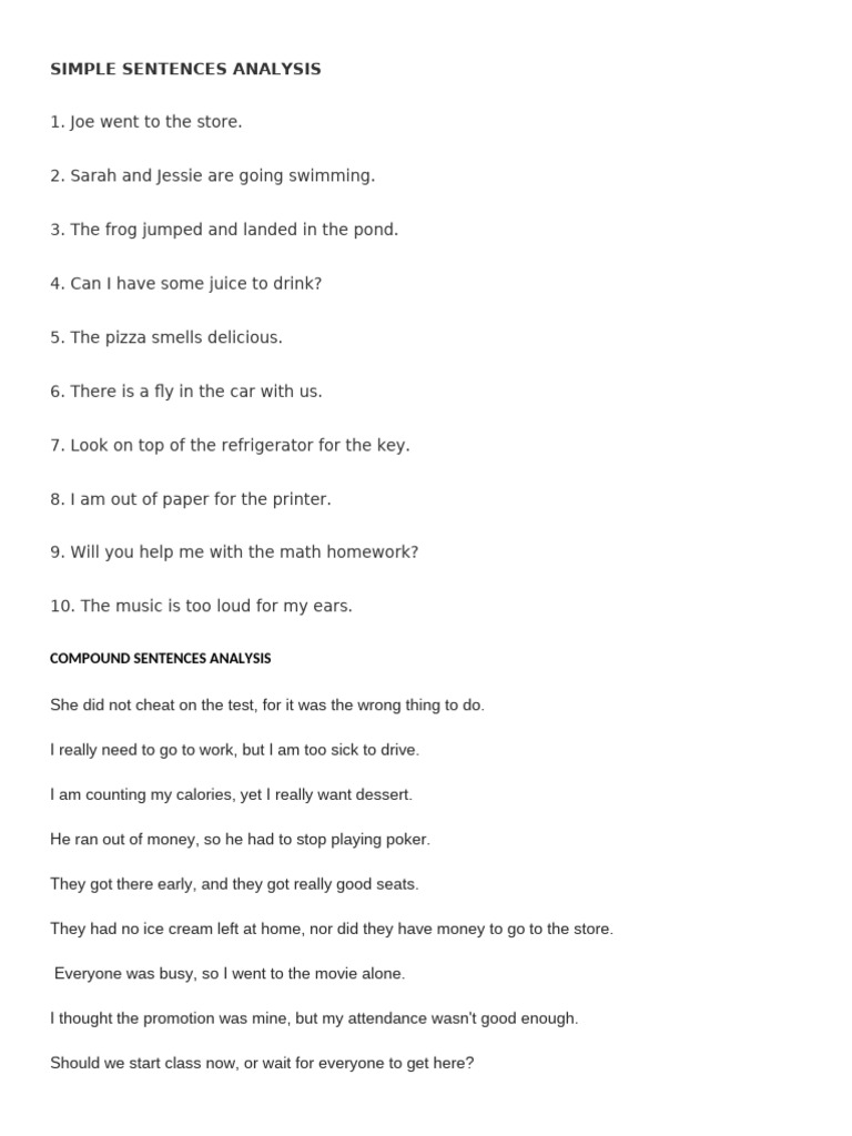 Sentence Analysis - Simple and Compound | PDF
