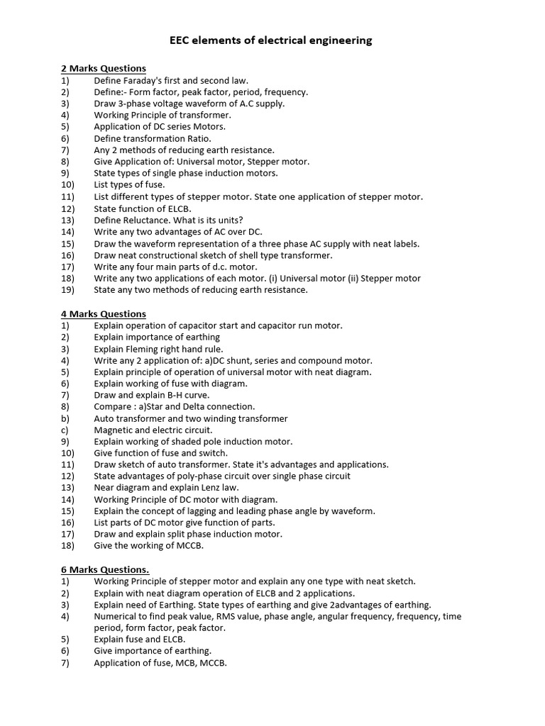 EEC important quetions | PDF | Electric Motor | Transformer