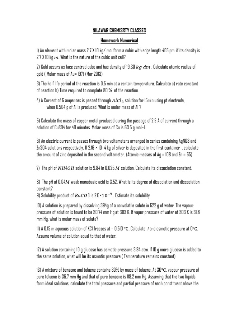 Numberical Homework | PDF | Mole (Unit) | Water