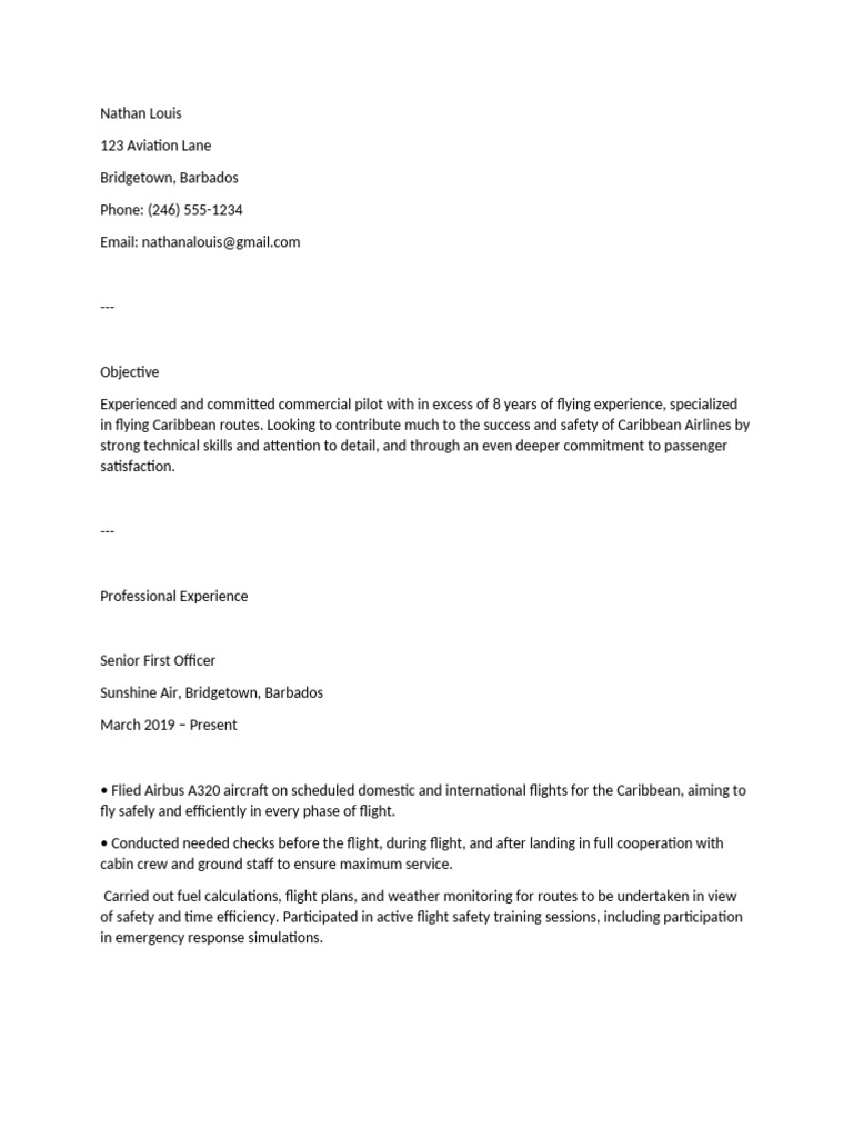 Nathan Louis-Resumer-Assigment | PDF | Aviation Safety | Airlines
