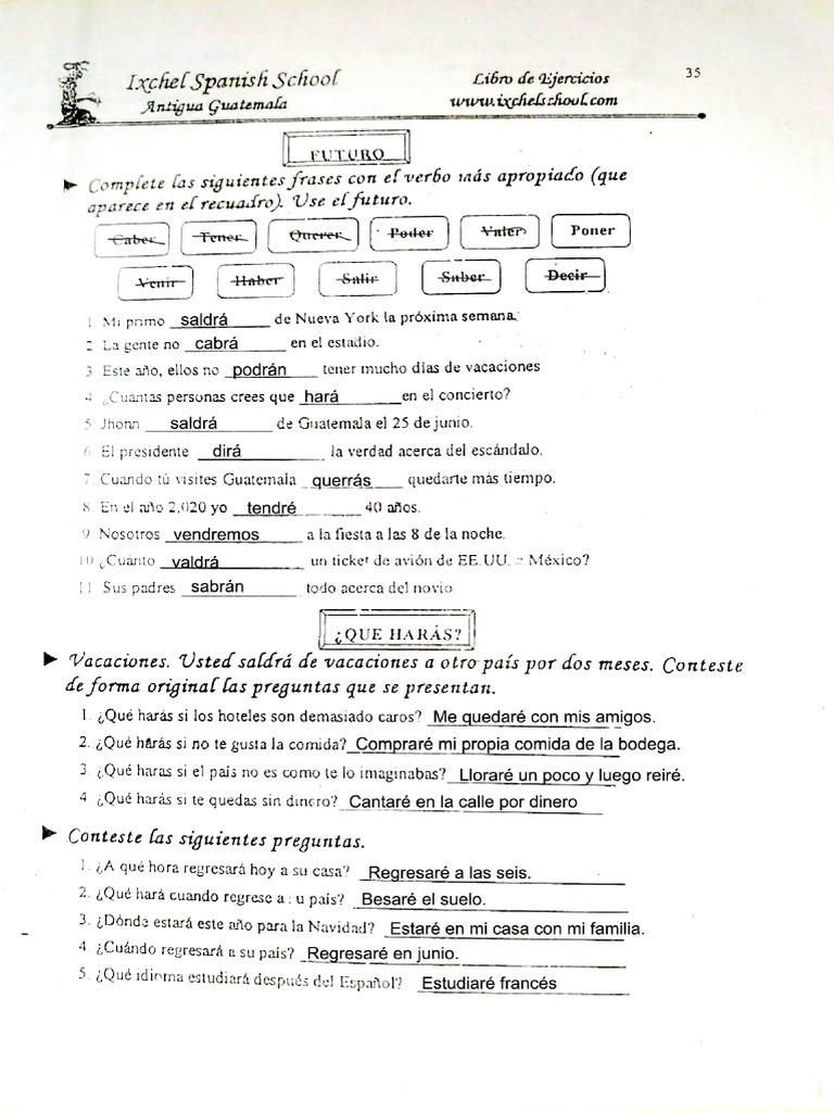 Spanish PG 35 Homework Complete | PDF