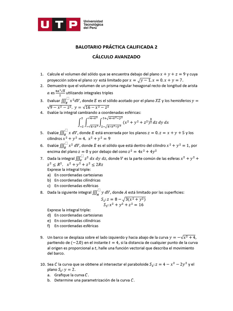 BALOTARIO PC2 - Calculo Avanzado | PDF