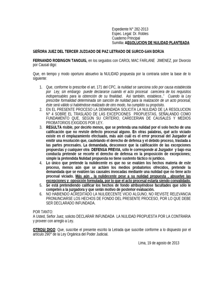 Absol. Nulidad Alimentos Rob. | PDF | Ley procesal | Nulo (ley)