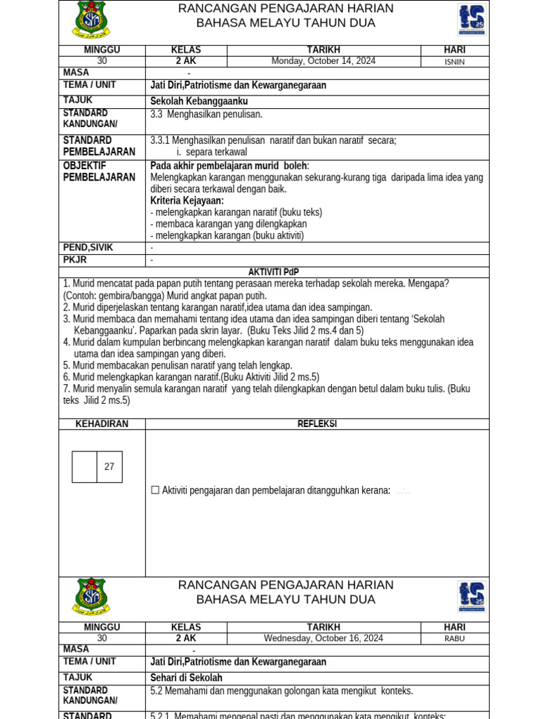 RPH BM TH 2 M31 | PDF | Karier & Perkembangan