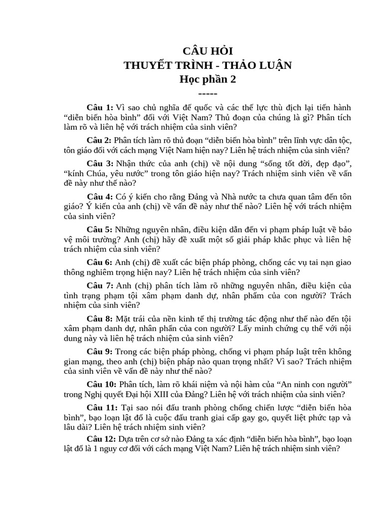 01 - Câu Hỏi HP2 | PDF