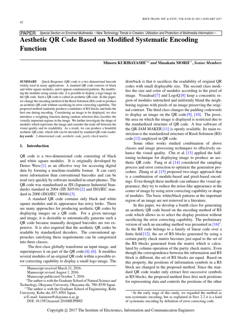 Aesthetic QR Code On Modified Systematic Encoding | PDF | Qr Code ...