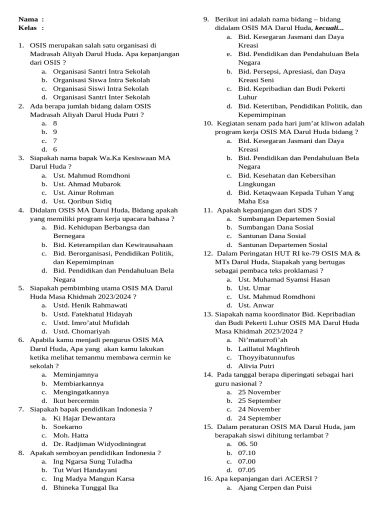 Soal Tes Tertulis OSIS SMA 2023 | PDF