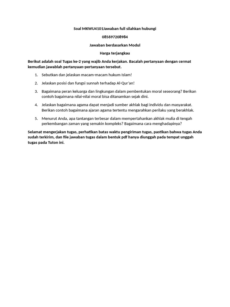 Soal MKWU4101 | PDF