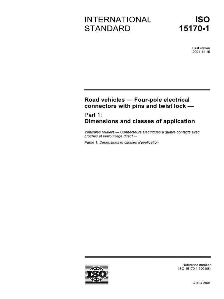 ISO 15170-1 - Road Vehicles-Four-pole Electrical Connectors With Pins ...