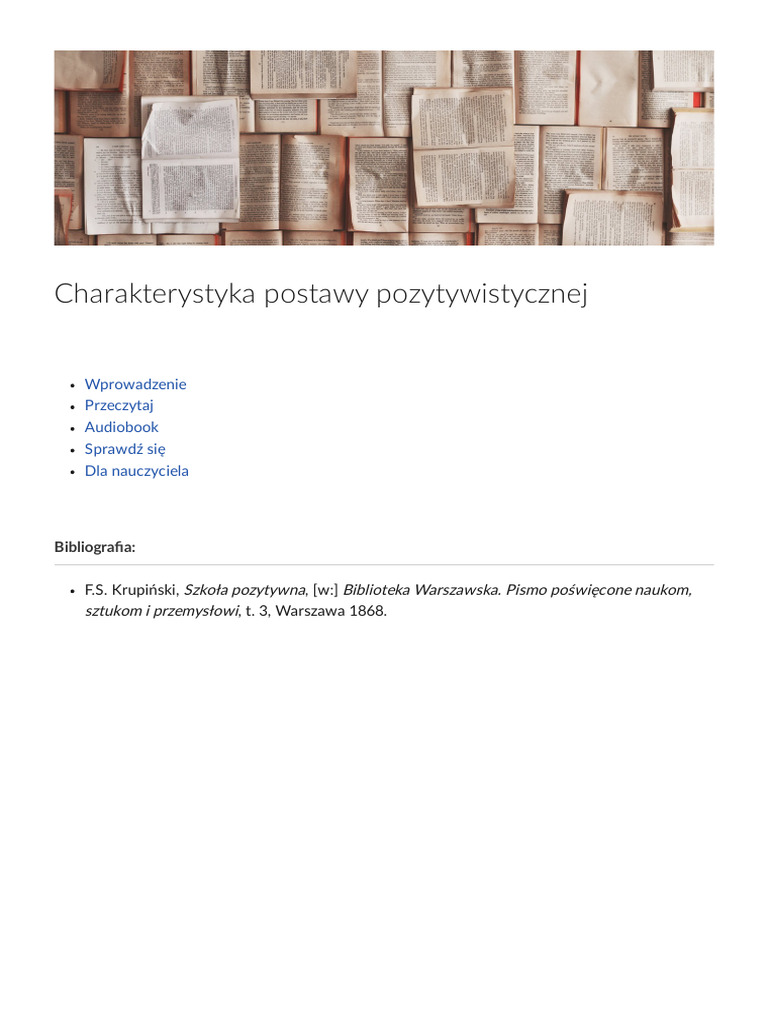 Charakterystyka Postawy Pozytywistycznej | PDF