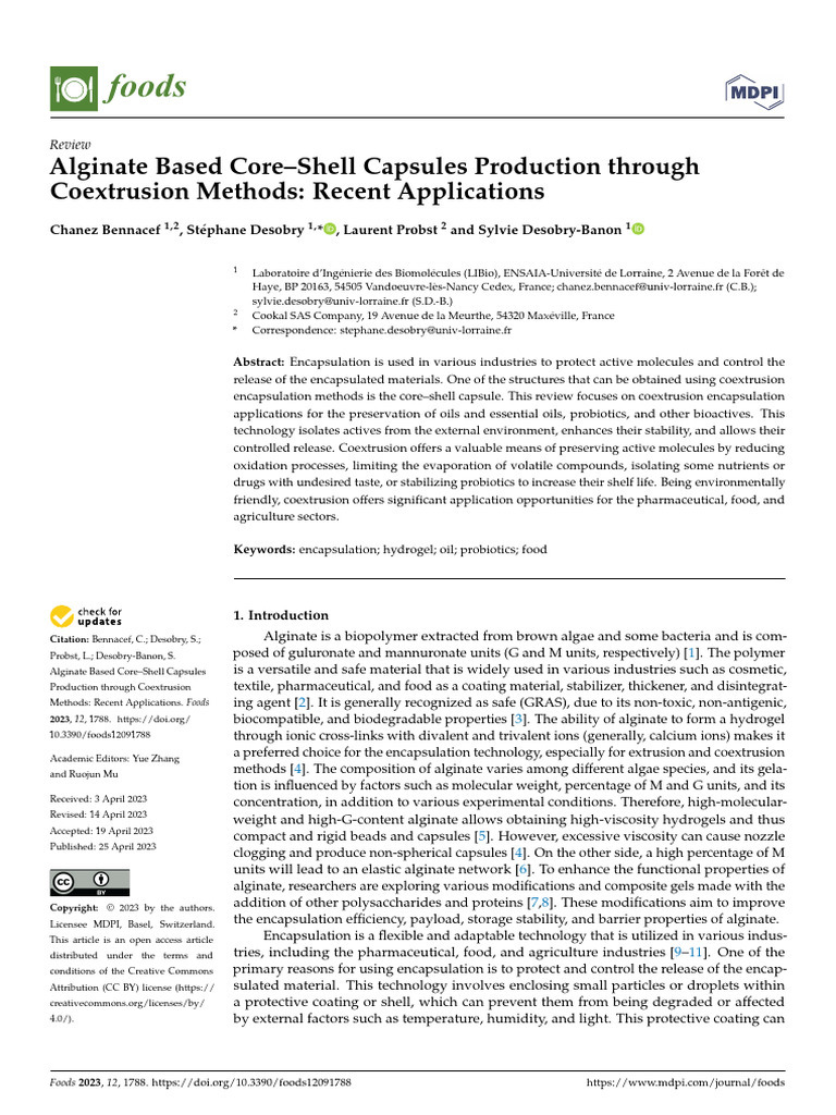 Alginate Based Core-Shell Capsules Production Through Coextrusion ...
