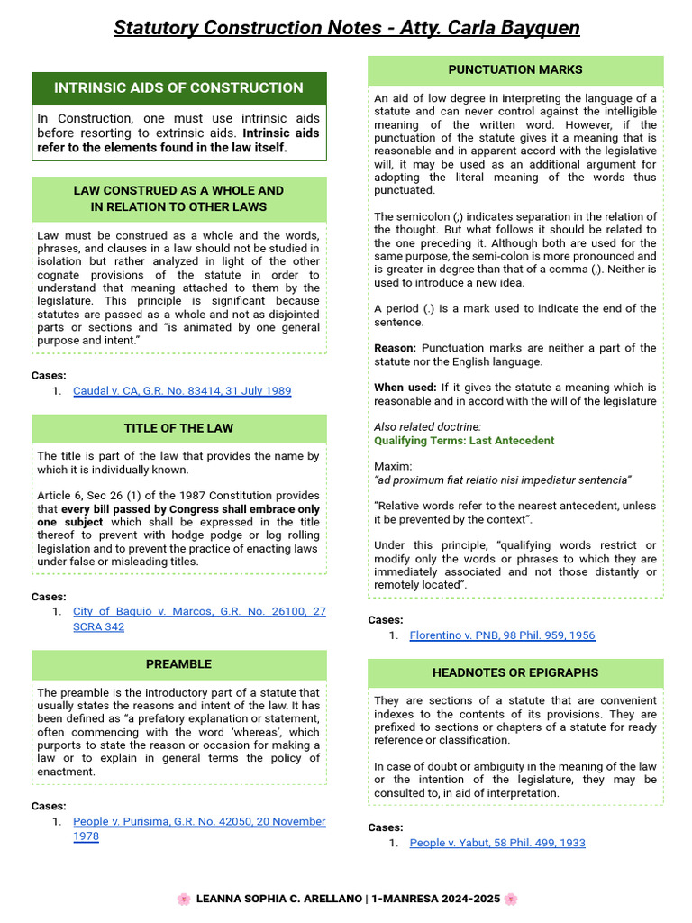 Intrinsic Aids in Statutory Construction | PDF | Repeal | Statutory ...