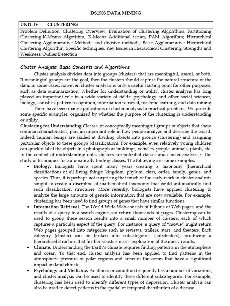 Unit 4 | PDF | Cluster Analysis | Image Segmentation