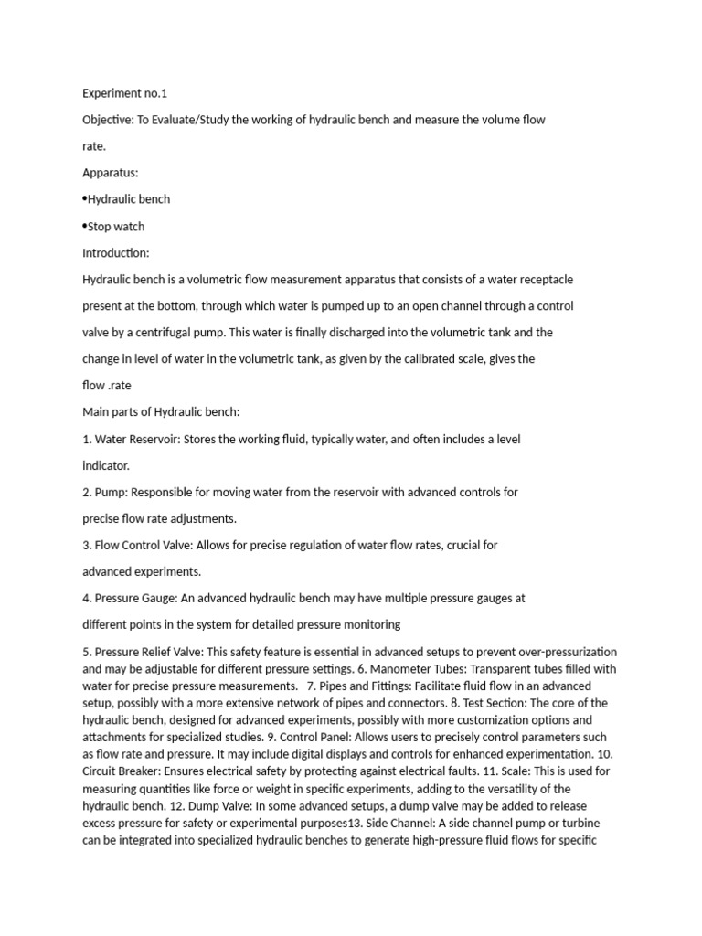 Hydraulic Bench Flow Rate Experiment | PDF | Flow Measurement ...