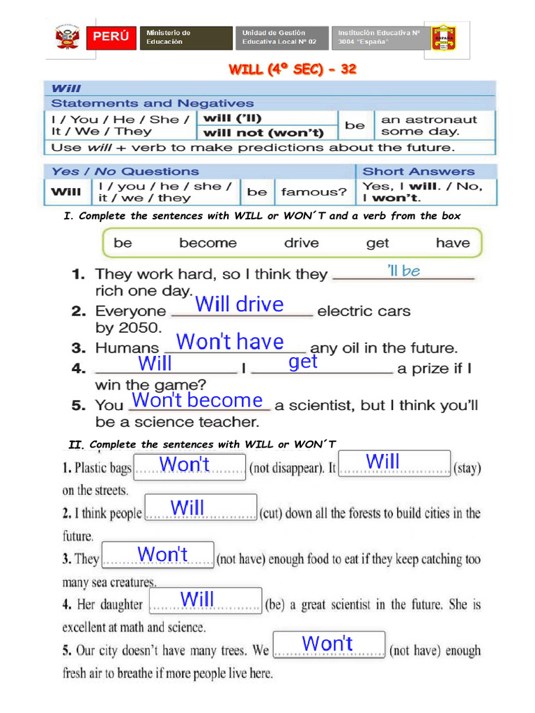 Worksheet 32 - Will 1 - 4sec | PDF