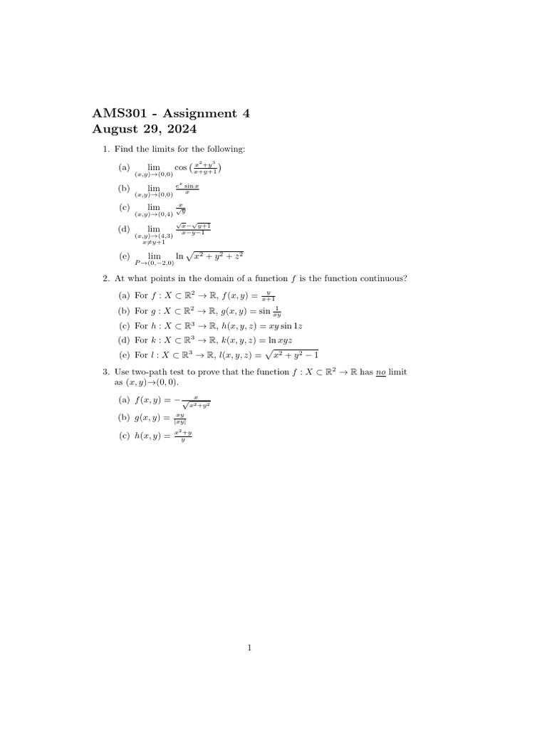 Multivariable Calculus Limits & Continuity | PDF