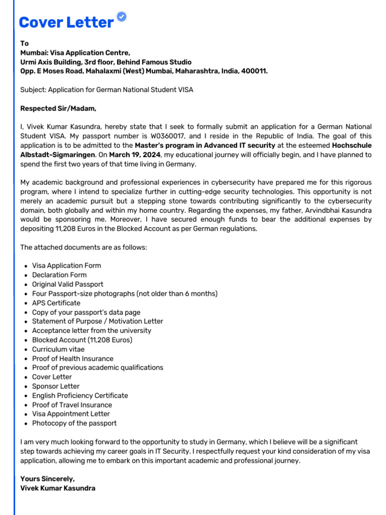 Cover Letter-Vivek Kumar | PDF | Business