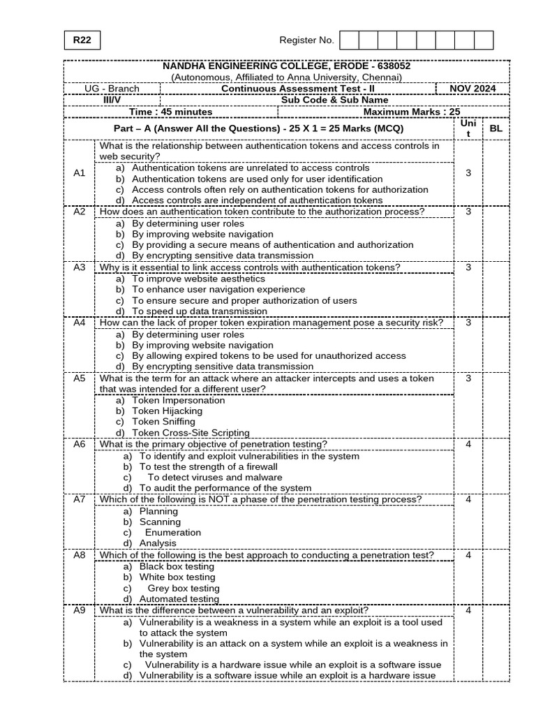CAT I - QP For Theory Courses - Copy S1 | PDF | Vulnerability ...