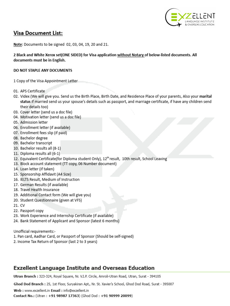 Visa Document List With Samples | PDF | Travel Visa | Knowledge