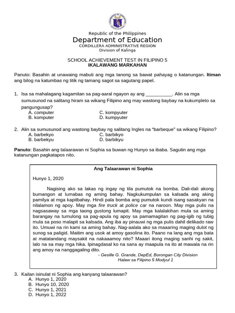 SAT_FILIPINO-5_TQ_Q2_2024 | PDF
